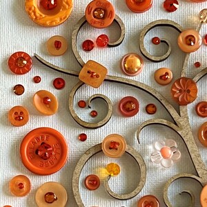 Tree Artwork, Custom Button Art, Orange Decor, Horse Art,vintage Buttons, Ready to Ship, Free ...