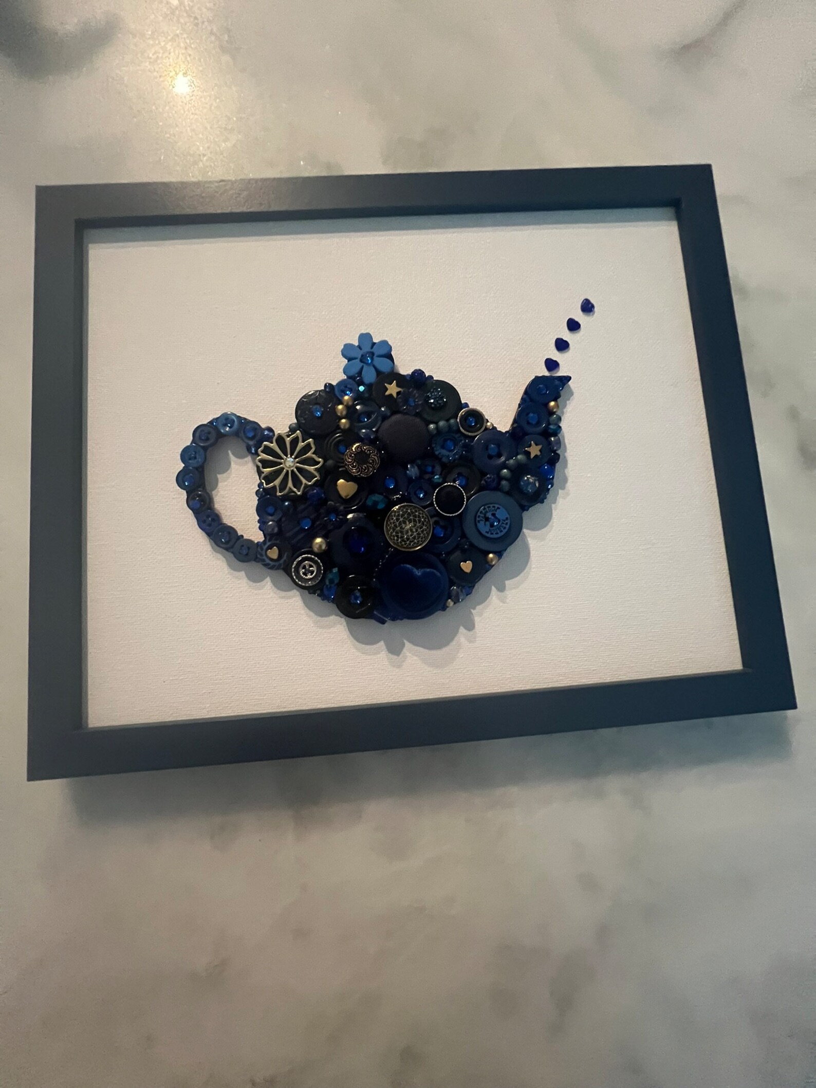 Blue Button Teapot Framed Art, Kitchen Decor (11x9 Inch) - Etsy