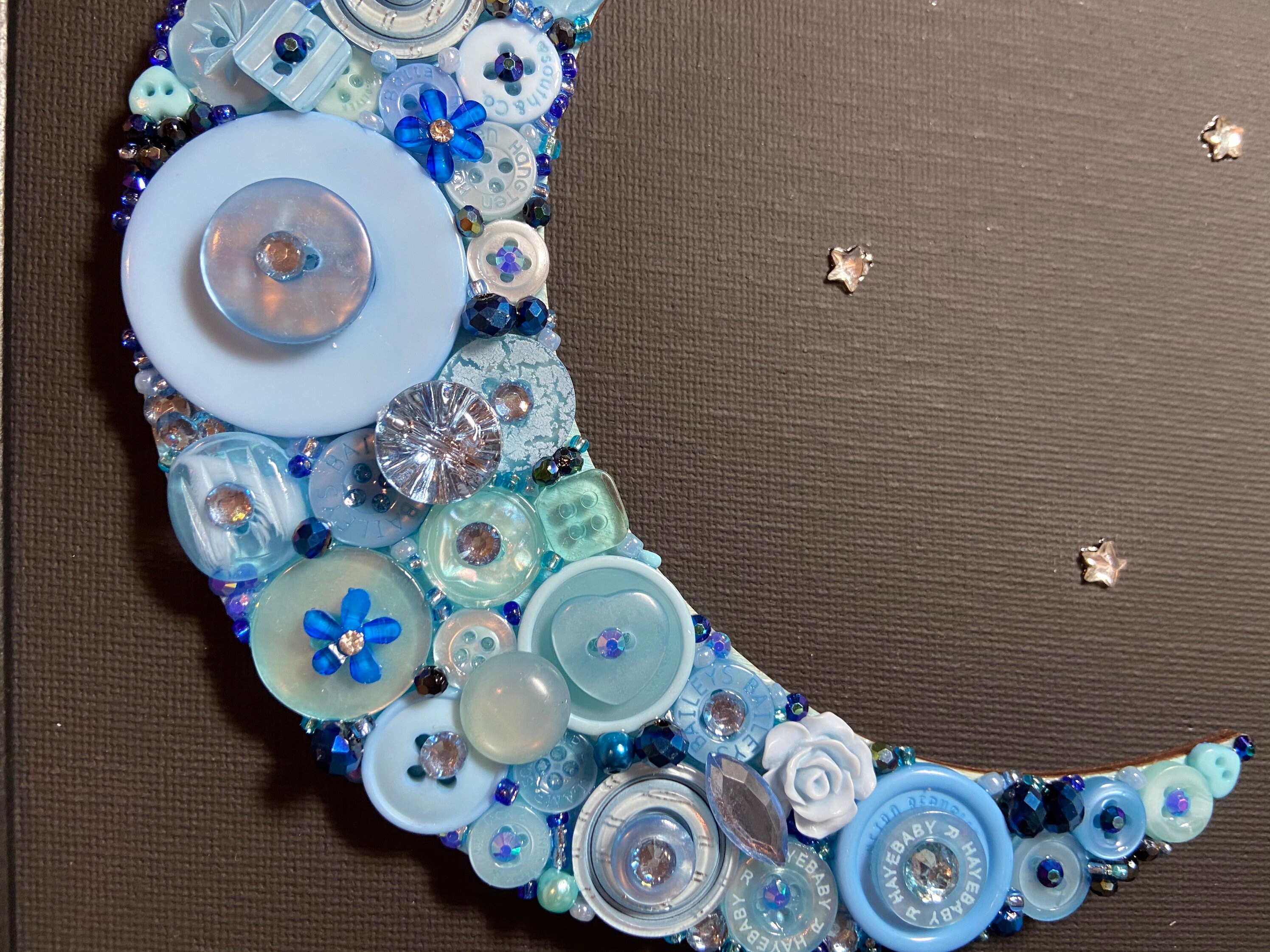 Moon and Stars Art Custom Button Art Celestial Art Blue | Etsy