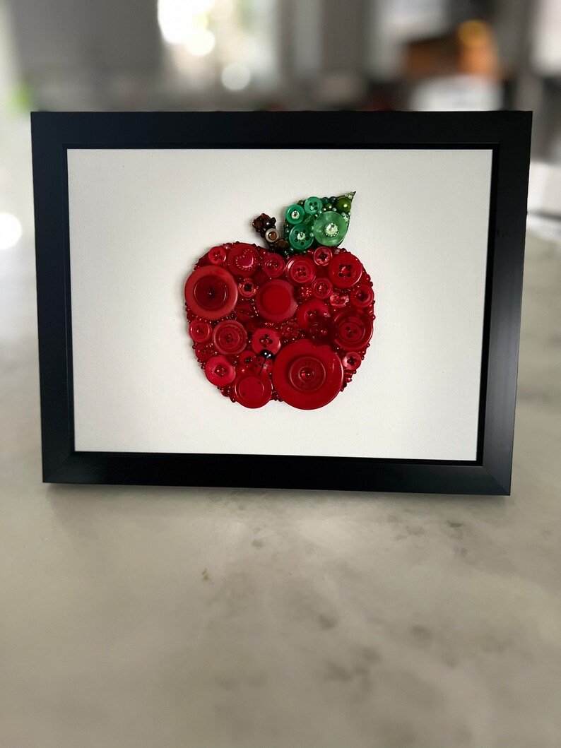 Red Apple Button Art, Vintage Button Decor, Teacher Gift - Etsy