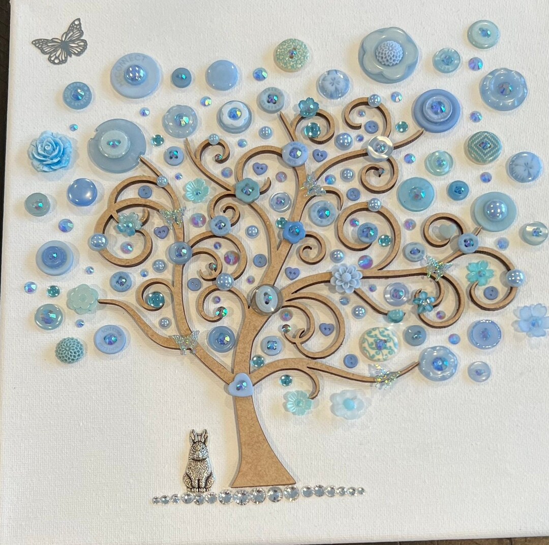 Button Tree Art, Blue Decor, Nursery Decor, Anniversary Gift, Custom ...