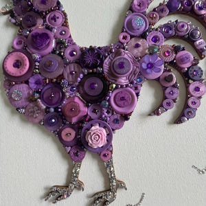 Chicken Art, Farmhouse Decor, Button Art, Vintage Buttons, Purple Decor ...