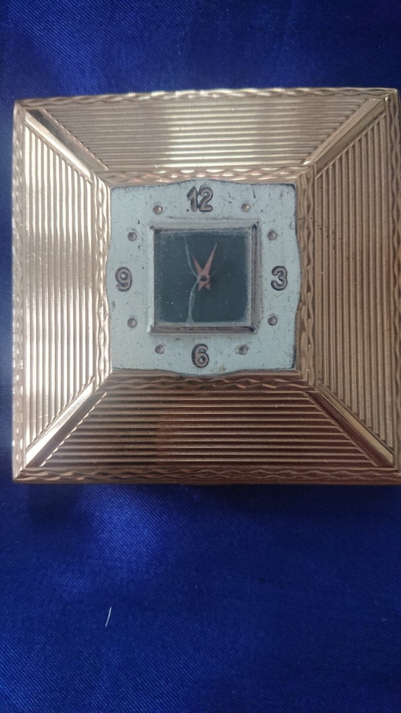 Rare 1930s Amere two tone clock metal powder compact - Gem