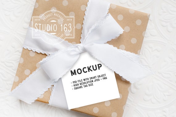 Square Gift Tag Mockup Favor Bag Sticker Label Mockup Brown | Etsy