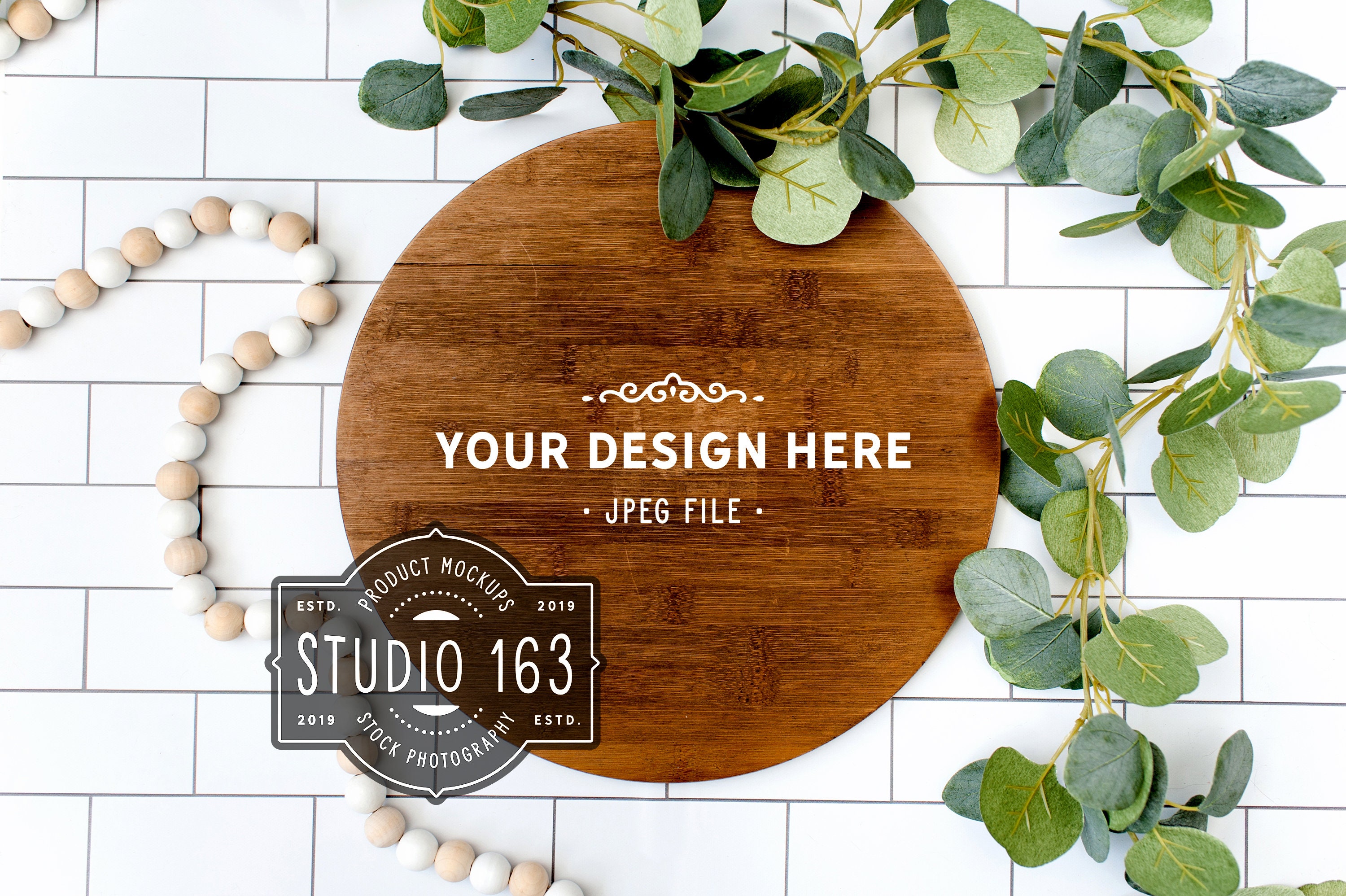 Wood Round Sign Mockup Blank Wood Sign Subway Tile Minimal | Etsy