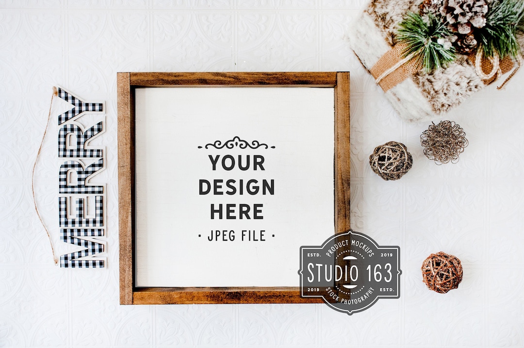 Wood 12x12 Sign Mockup, Wood Frame Mockup, Farmhouse Wood Sign Mockup ...