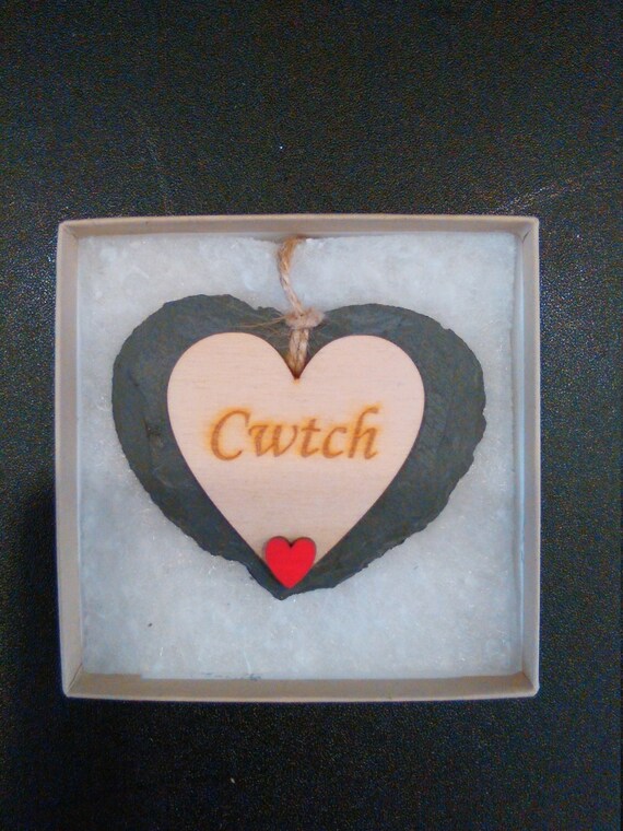 Handmade CWTCH on Welsh Slate Heart - Etsy