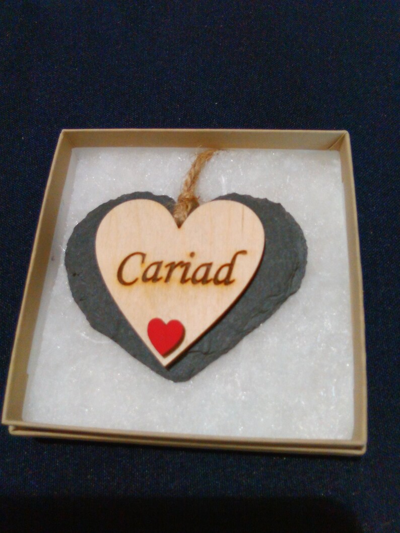 Handmade Cariad on Welsh Slate Heart - Etsy