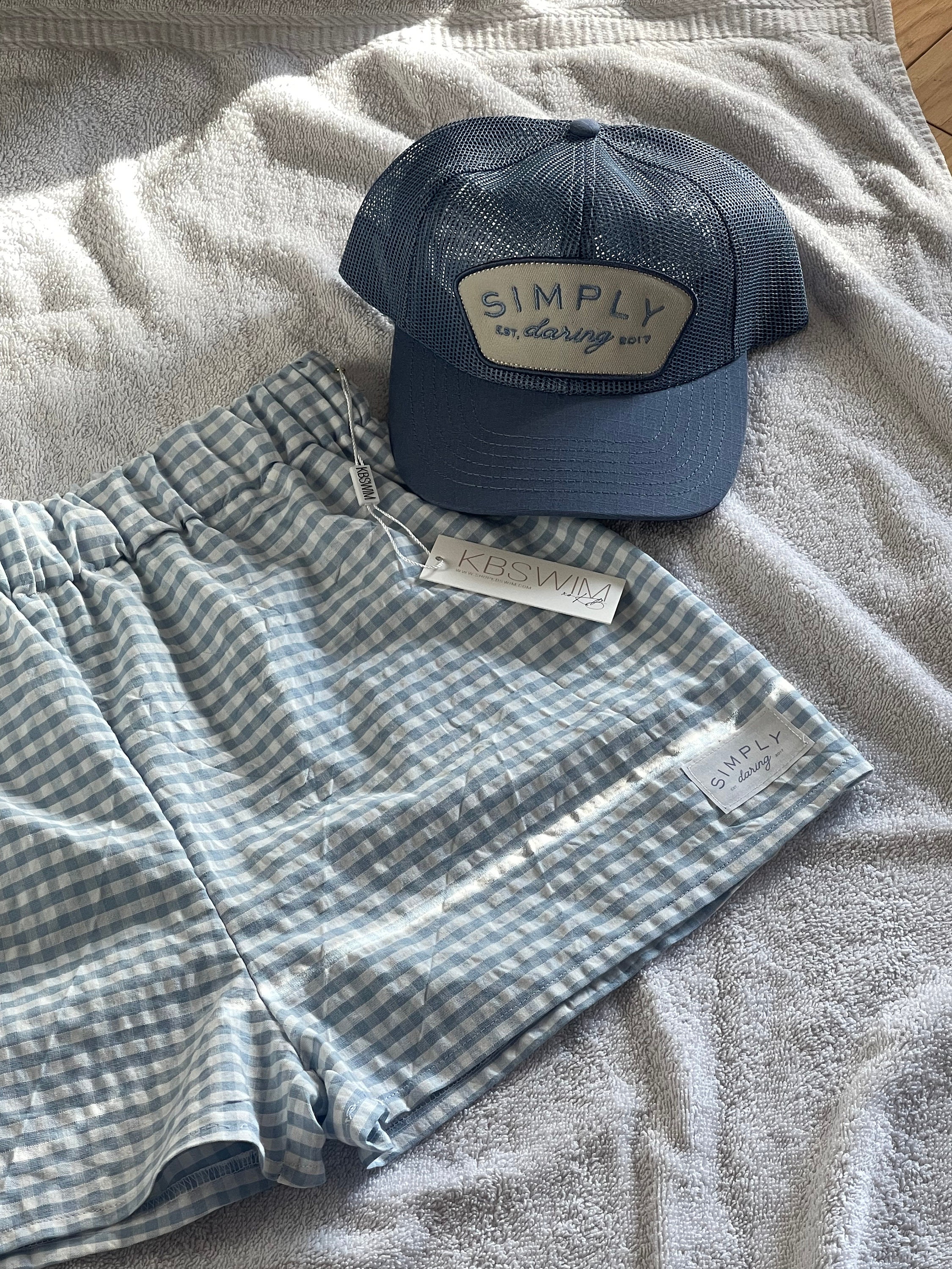 Simply Daring Gingham Boxer Shorts Womens Lounge Shorts Boxers Blue Gingham Eclectic Grandpa