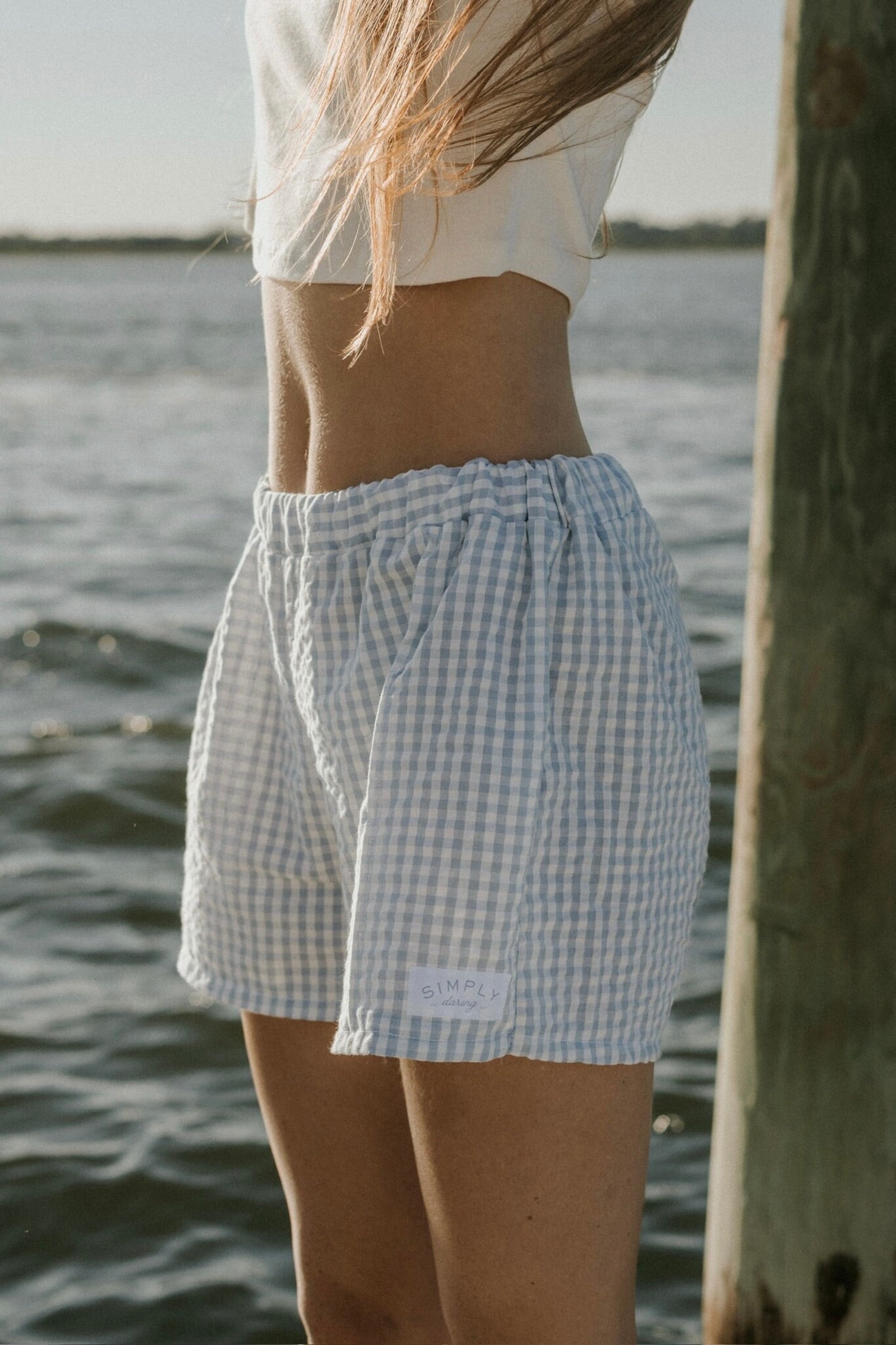 Simply Daring Gingham Boxer Shorts Womens Lounge Shorts Boxers Blue Gingham Eclectic Grandpa