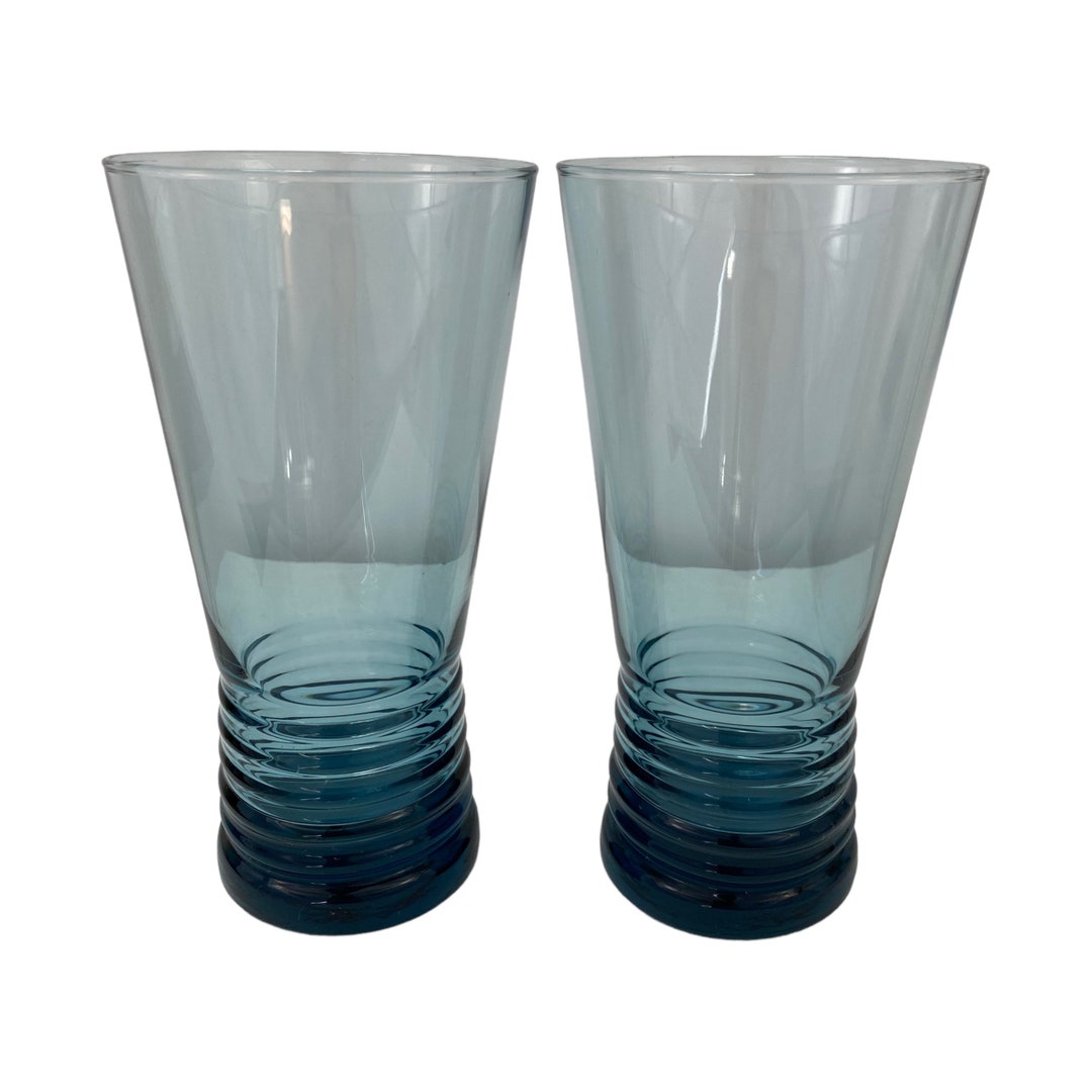 Libbey Nexus Teal Blue Flared Tumblers Glasses Heavy Base Ribbed 2 MCM Vintage - Etsy