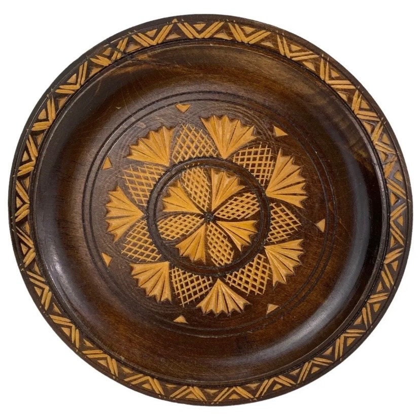 Vintage Wooden Plate Hand Carved Hanging 7 Wood Plate Intricate Design ...