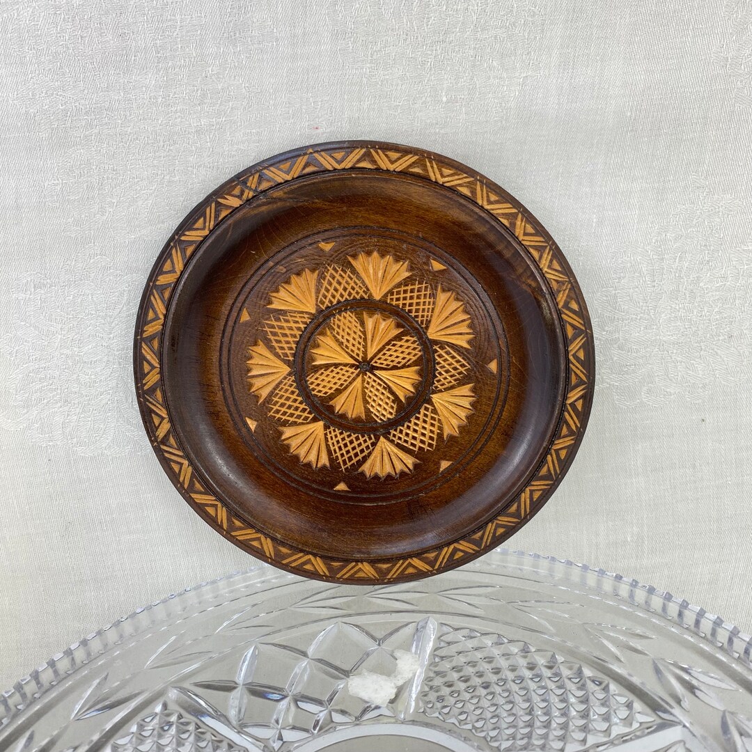 Vintage Wooden Plate Hand Carved Hanging 7 Wood Plate Intricate Design ...