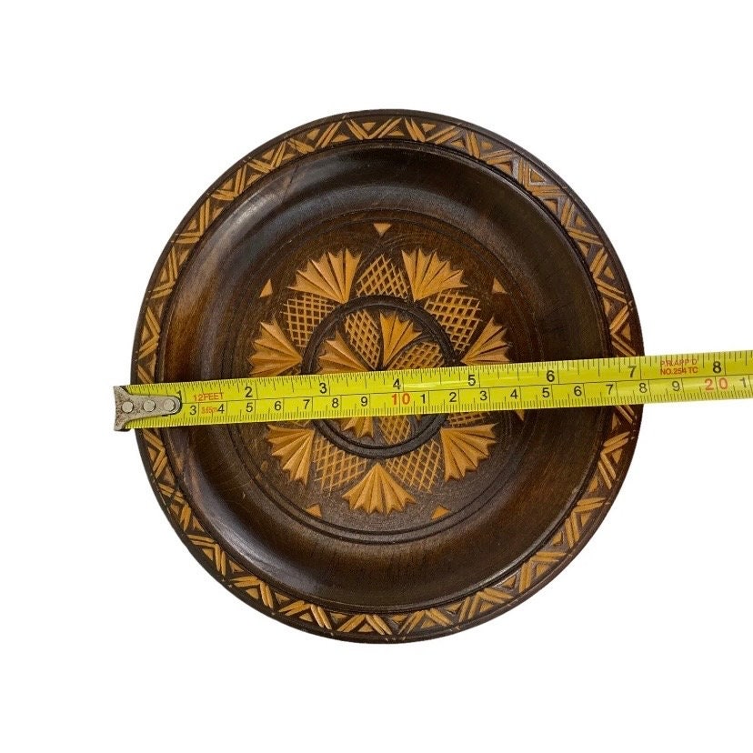 Vintage Wooden Plate Hand Carved Hanging 7 Wood Plate Intricate Design ...