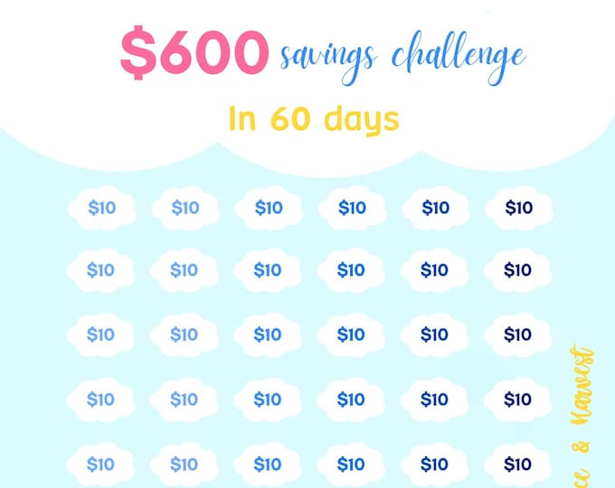 600 Dollar Savings Challenge | Printable Savings Tracker - Letter & A4 ...
