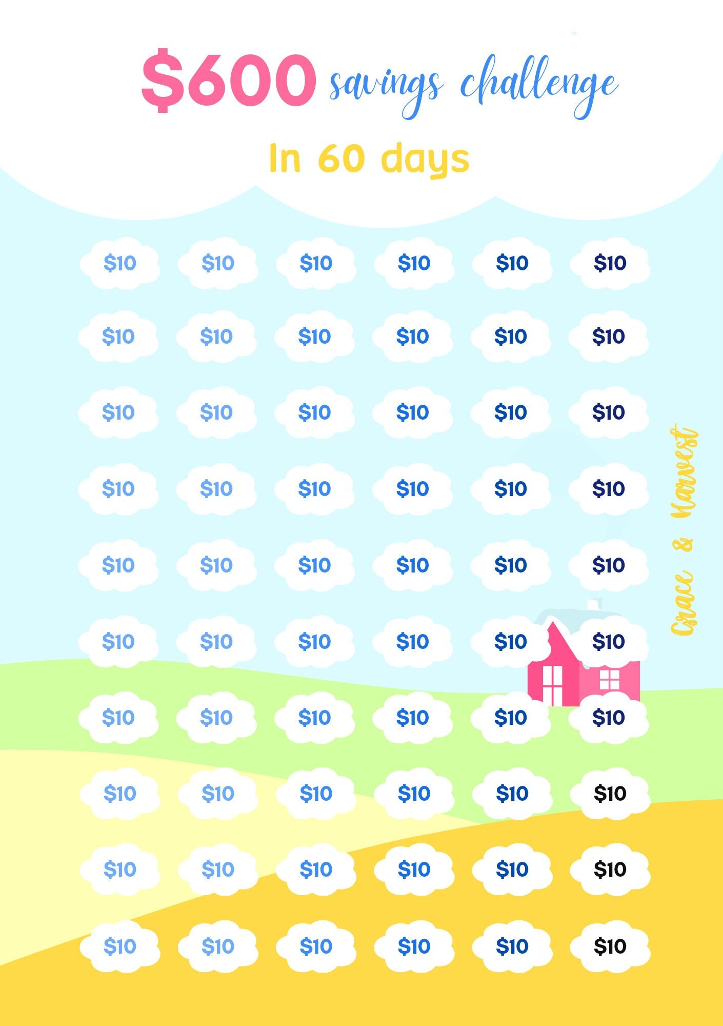 600 Dollar Savings Challenge | Printable Savings Tracker - Letter & A4 ...