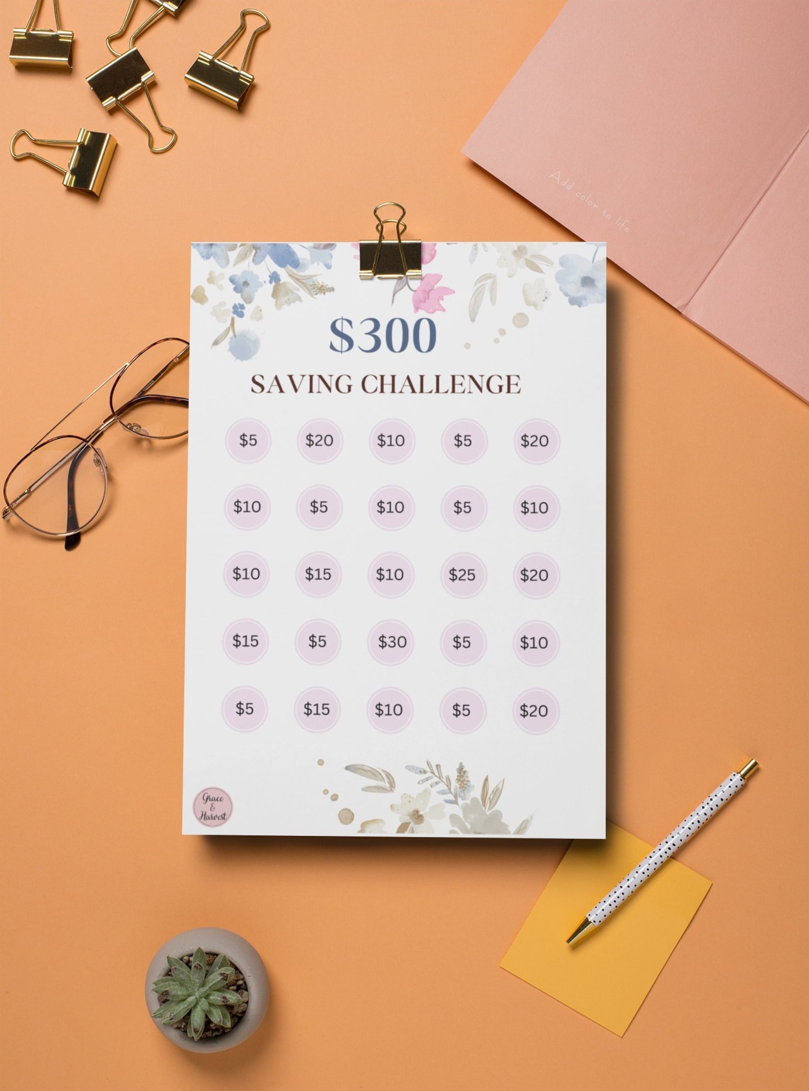 300 Dollar Savings Challenge | Printable Savings Tracker - Letter & A4 ...