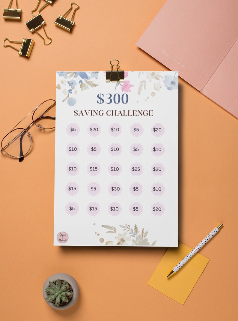 300 Dollar Savings Challenge Printable Savings Tracker Letter & A4 Size ...