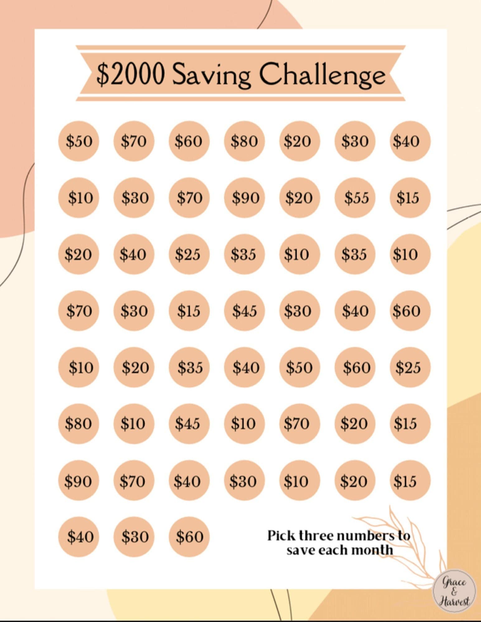 2000 Dollar Savings Challenge Printable Savings Tracker Letter and A4 ...