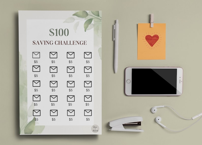 100 Dollar Savings Challenge | Printable Savings Tracker - Letter & A4 ...