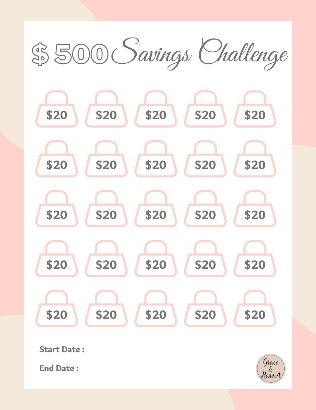 500 Dollar Savings Challenge | Printable Savings Tracker - Letter and ...