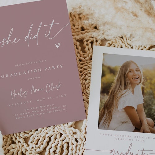 She Did It Graduation Invitation Template Printable - Etsy