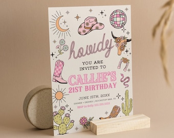 Howdy Martini 21st Birthday Cowgirl Party Template, Howdy Editable ...