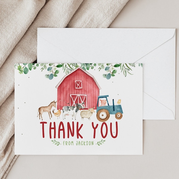 Farm Animal Thank You Card - Etsy