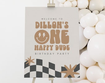 One Happy Dude Birthday Welcome Sign, Retro One Happy Dude, One Rad ...
