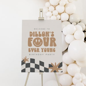 Four Ever Young Birthday Welcome Sign Boy Birthday Welcome Poster Smile ...