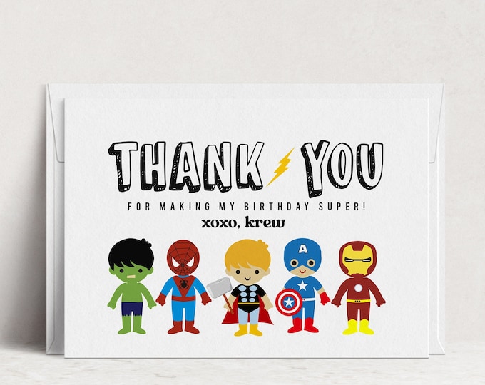 Editable Superhero Thank You Card Template Printable Superhero Thank ...