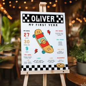 Skateboard Birthday Stats Poster, Boy Birthday Milestone Poster ...