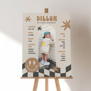 One Happy Dude Birthday Stats Poster Smiley Face Retro Birthday ...