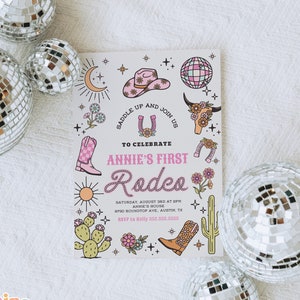 Editable My First Rodeo Invitation Boho Cowgirl Birthday Invite Wild ...