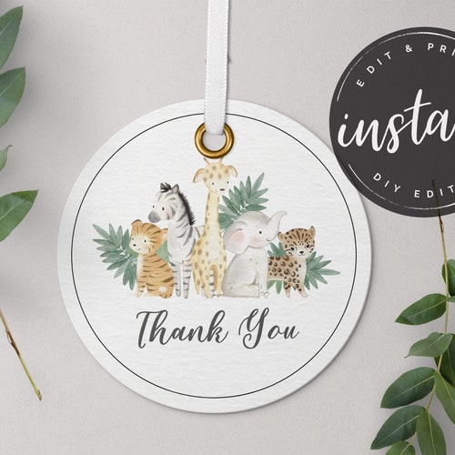 EDITABLE Jungle Gift Tag Baby Shower Safari Animals Tag Jungle - Etsy
