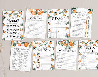 Editable Little Cutie Baby Shower Game Bundle, Orange Baby Shower Game ...