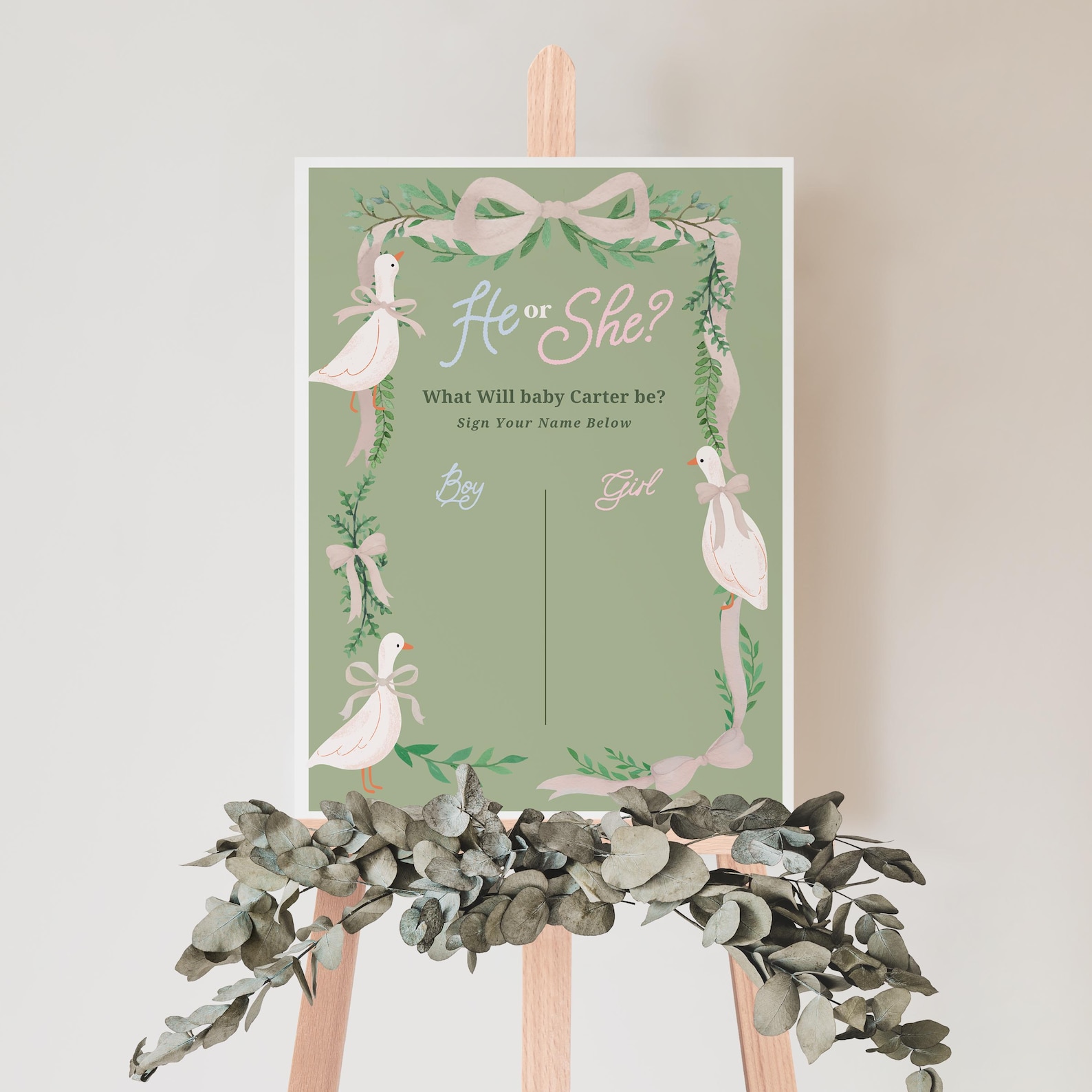 Silly Goose Gender Reveal Voting Sign Editable Canva Template, He or ...