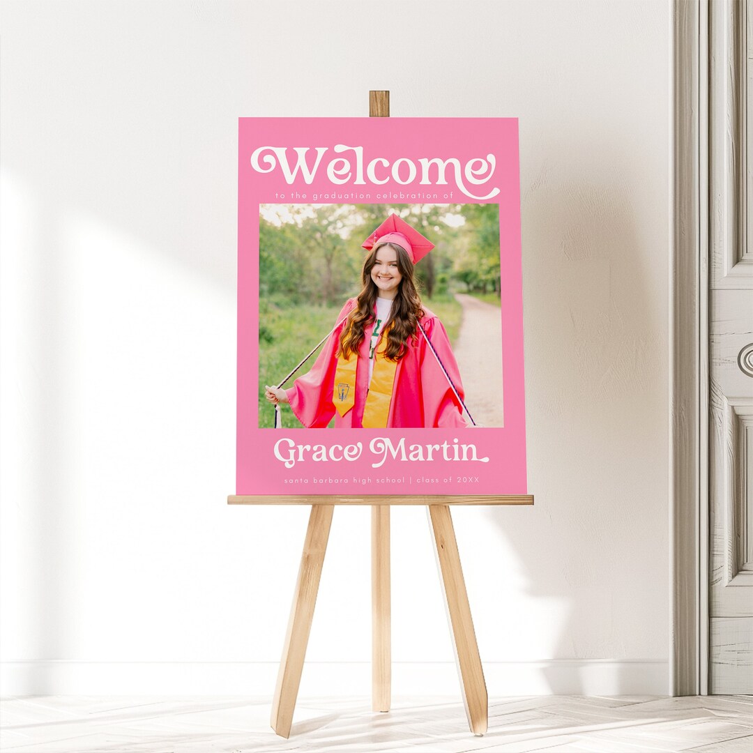 Hot Pink Graduation Party Welcome Sign Template, Graduation Welcome ...