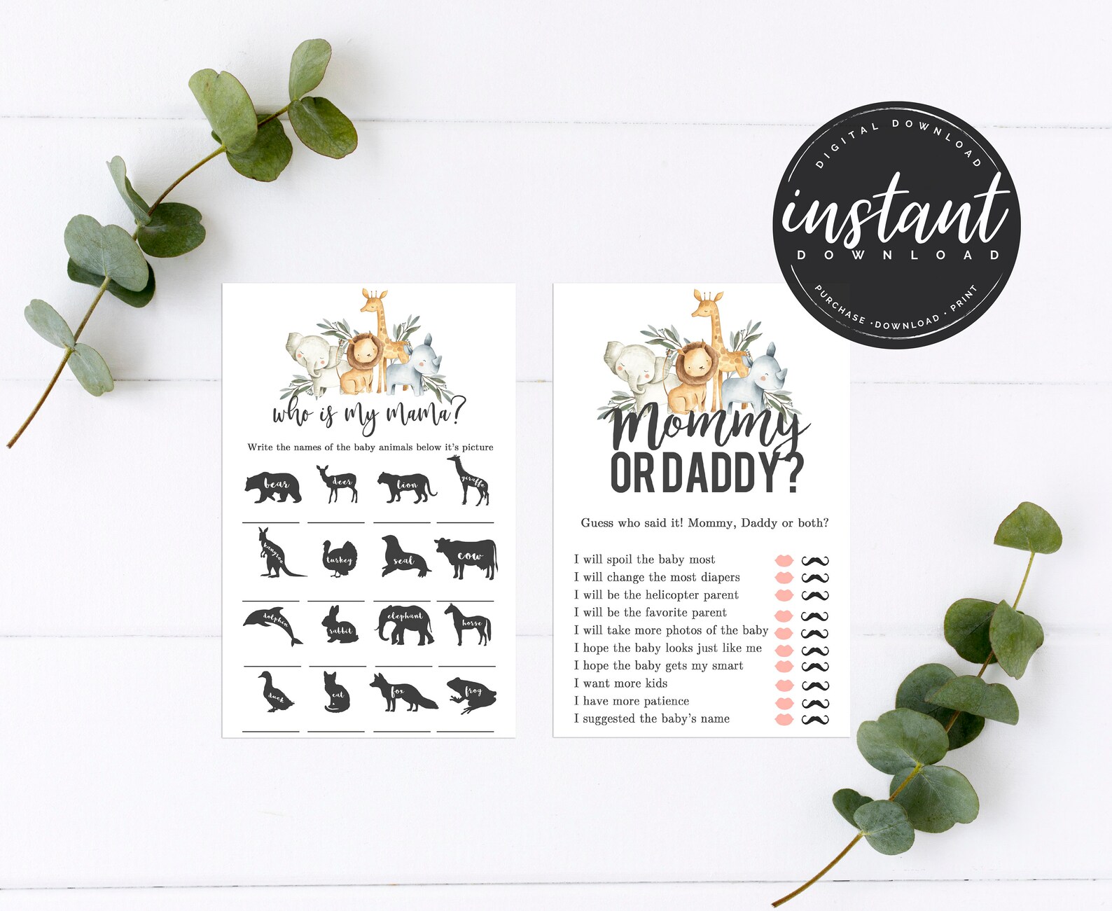 Jungle Baby Shower Games Bundle Safari Animal Baby Shower - Etsy