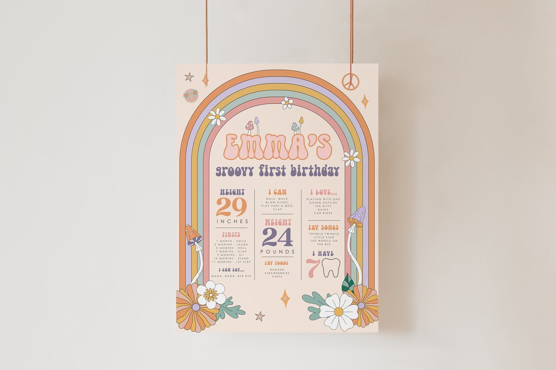 Groovy Milestone Sign First Year Sign One Year Sats 70s - Etsy