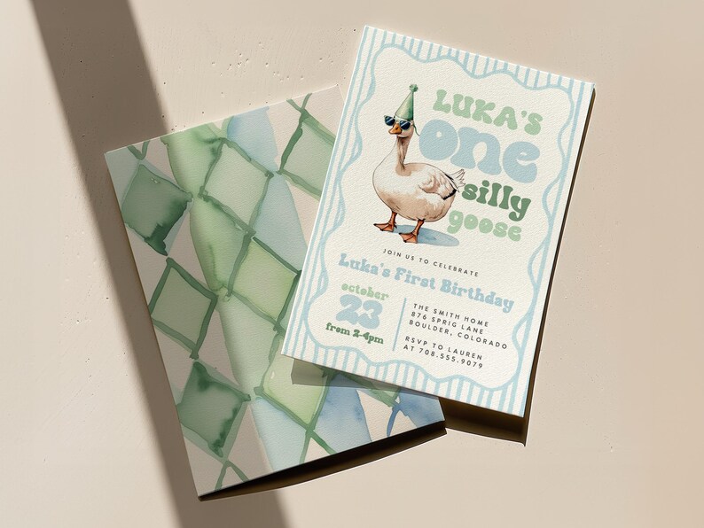 Editable Silly Goose Birthday Invitation, Silly Goose Boy 1st Birthday ...