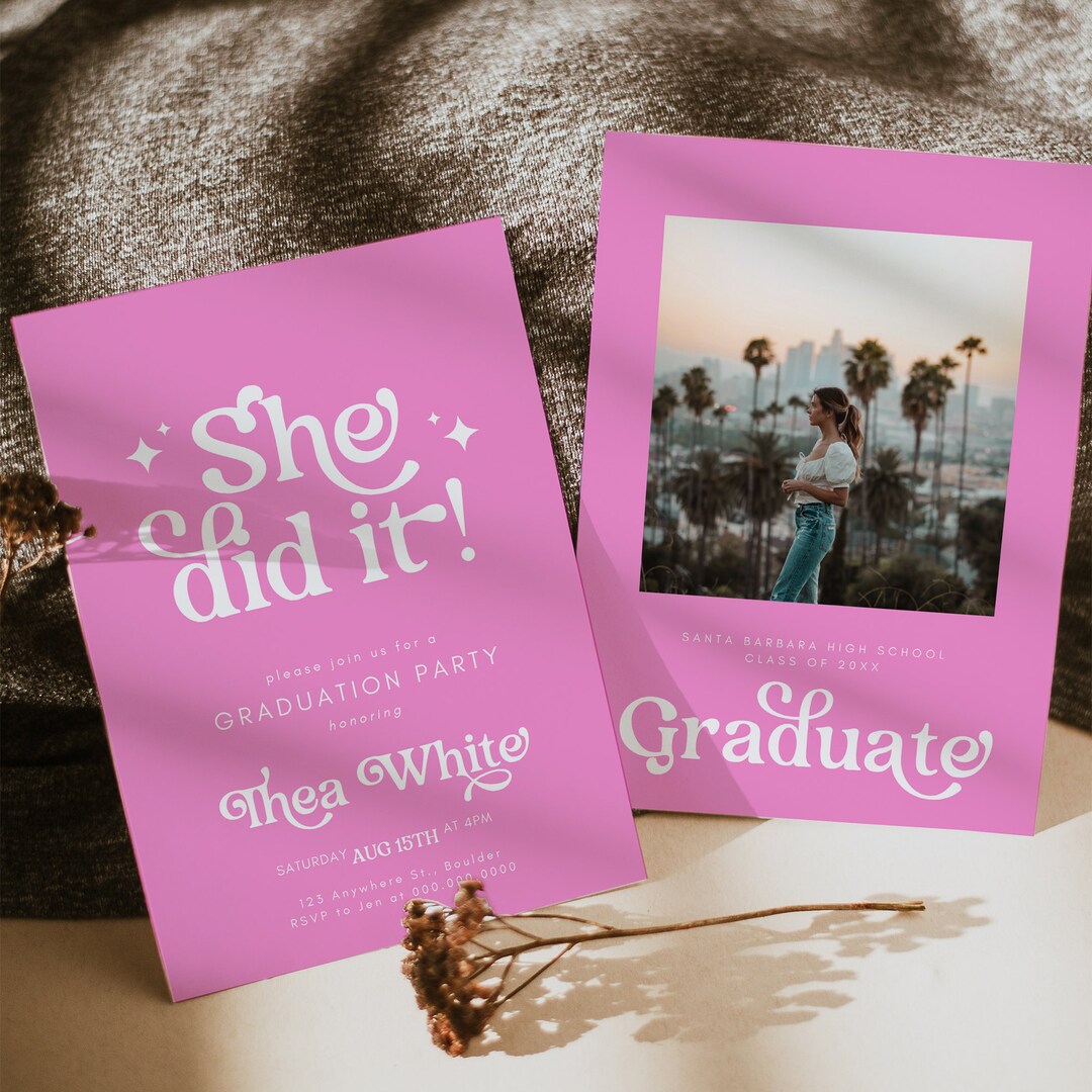 PINK Graduation Announcement Template, Minimalist Graduation Party ...