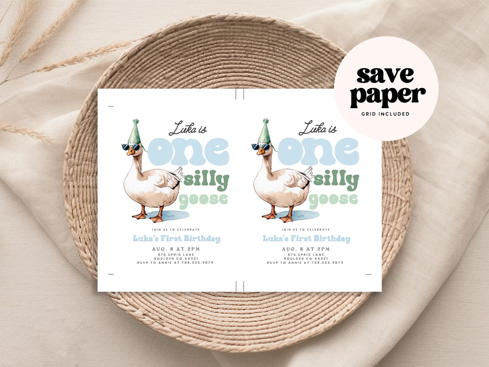 Editable Silly Goose Birthday Invitation, Silly Goose Boy 1st Birthday ...