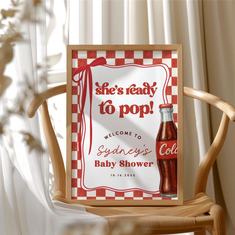 Red Bow Soda Welcome Sign Template, Ready to Pop Baby Shower Welcome ...