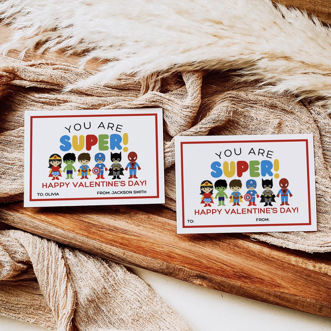 SUPERHERO Valentines INSTANT DOWNLOAD, Printable Valentine Cards, Kids ...