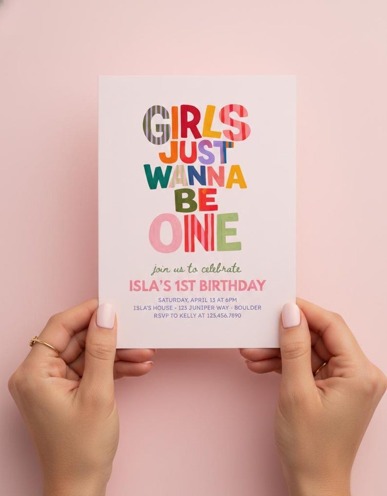 Girls Just Wanna Be One Birthday Invitation, 1st Birthday Girl Invite ...