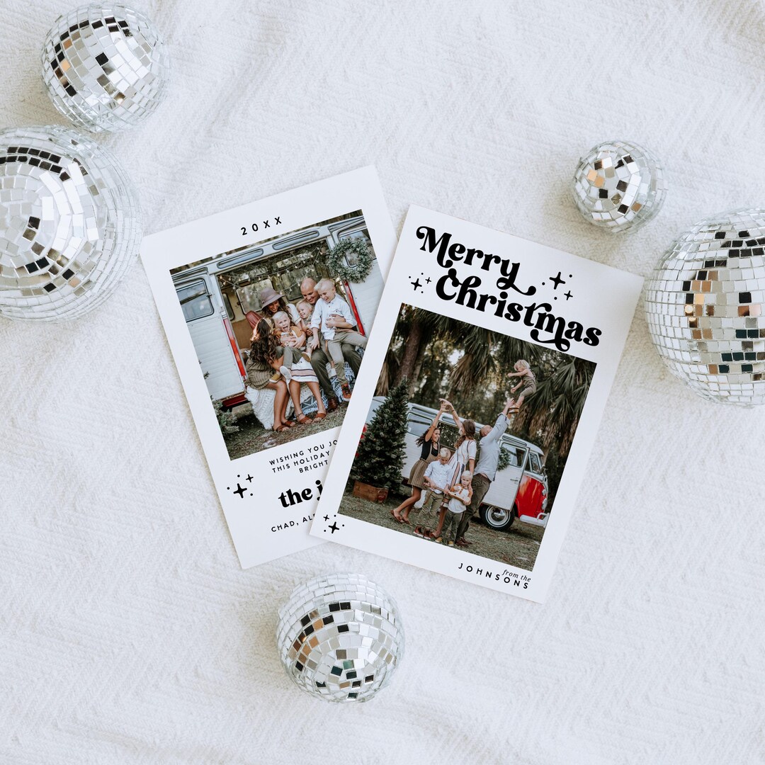 Retro Photo Christmas Card Template | Christmas Card | Groovy Boho ...