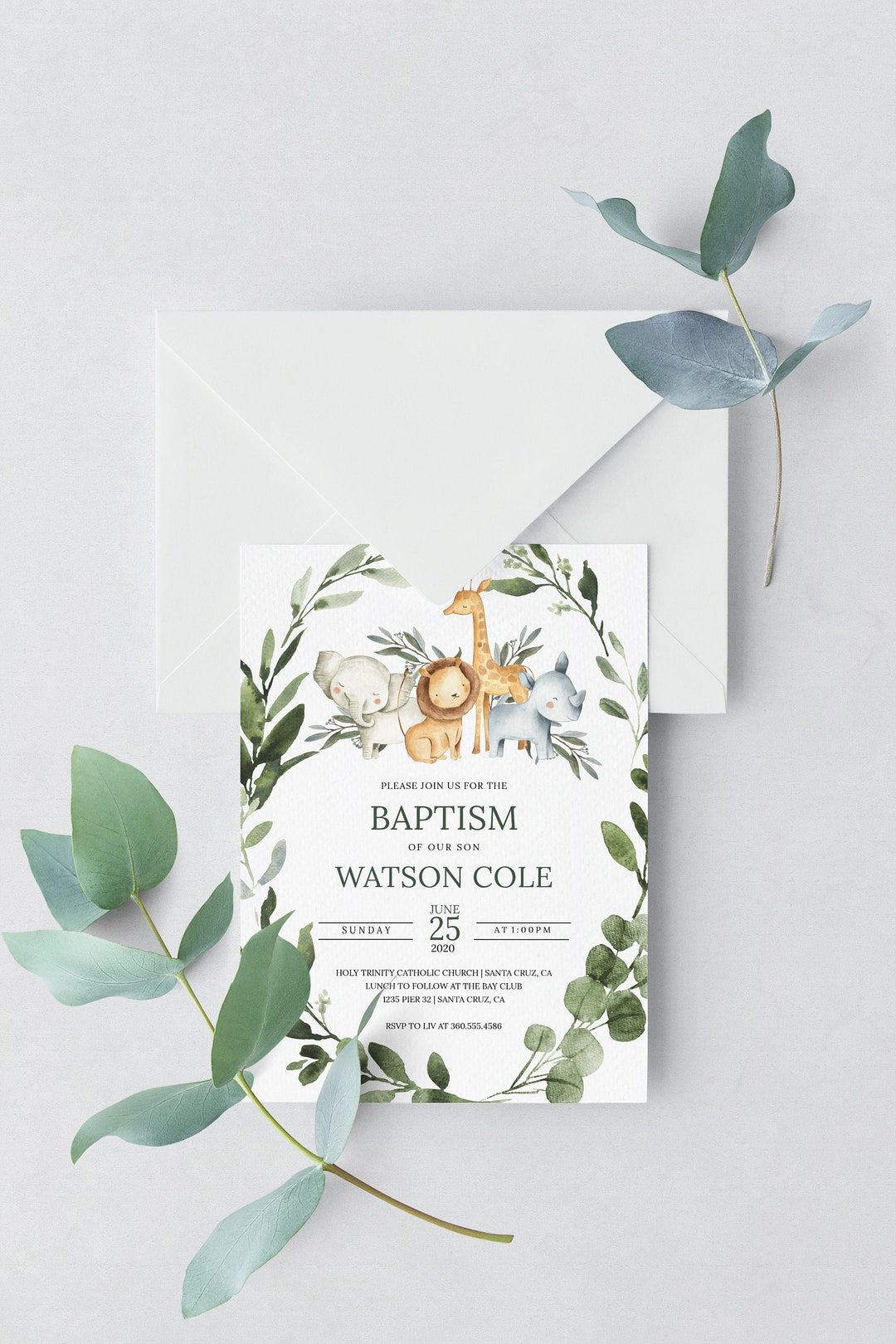 Baptism Invitation, Jungle Animal Baptism Invitation, Safari Baptism ...