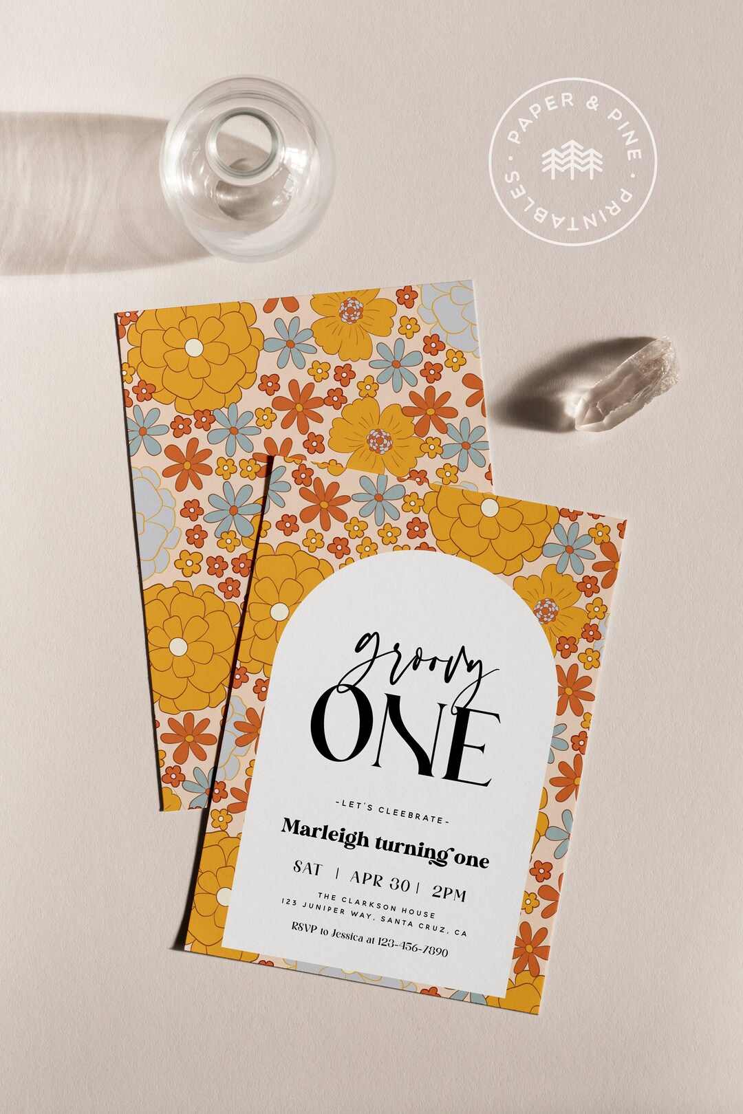 Groovy One Birthday Invitation Template, Groovy Vibe Birthday Invite ...