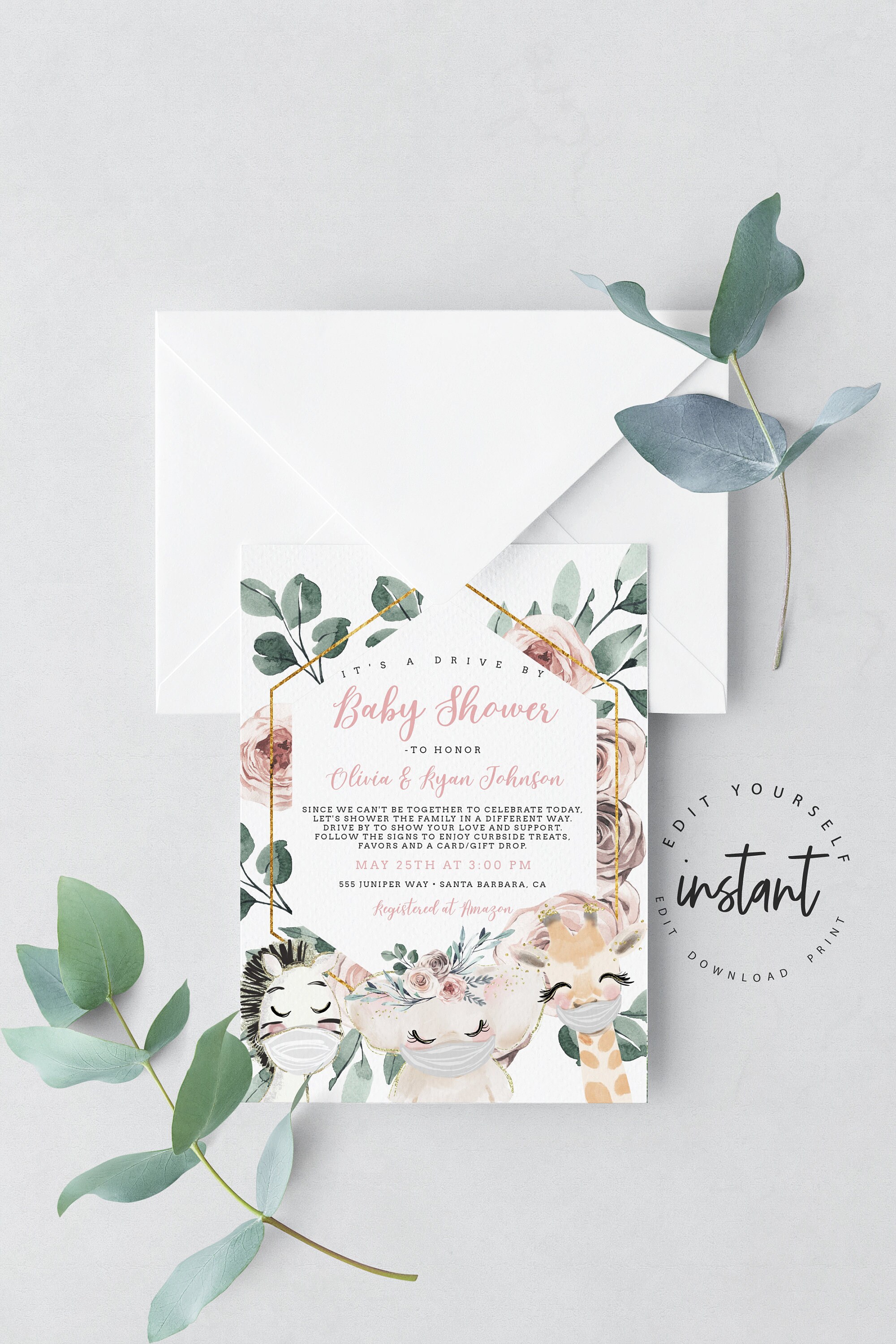 Invitations Paper & Party Supplies Girl Jungle baby invite #saf1 Social ...